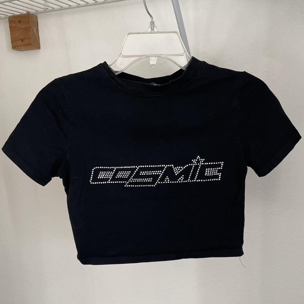 Black shein rhinestone cosmic shirt