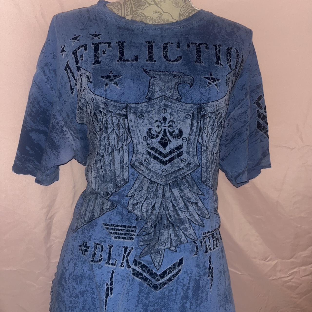 affliction, blue T-shirt - Depop