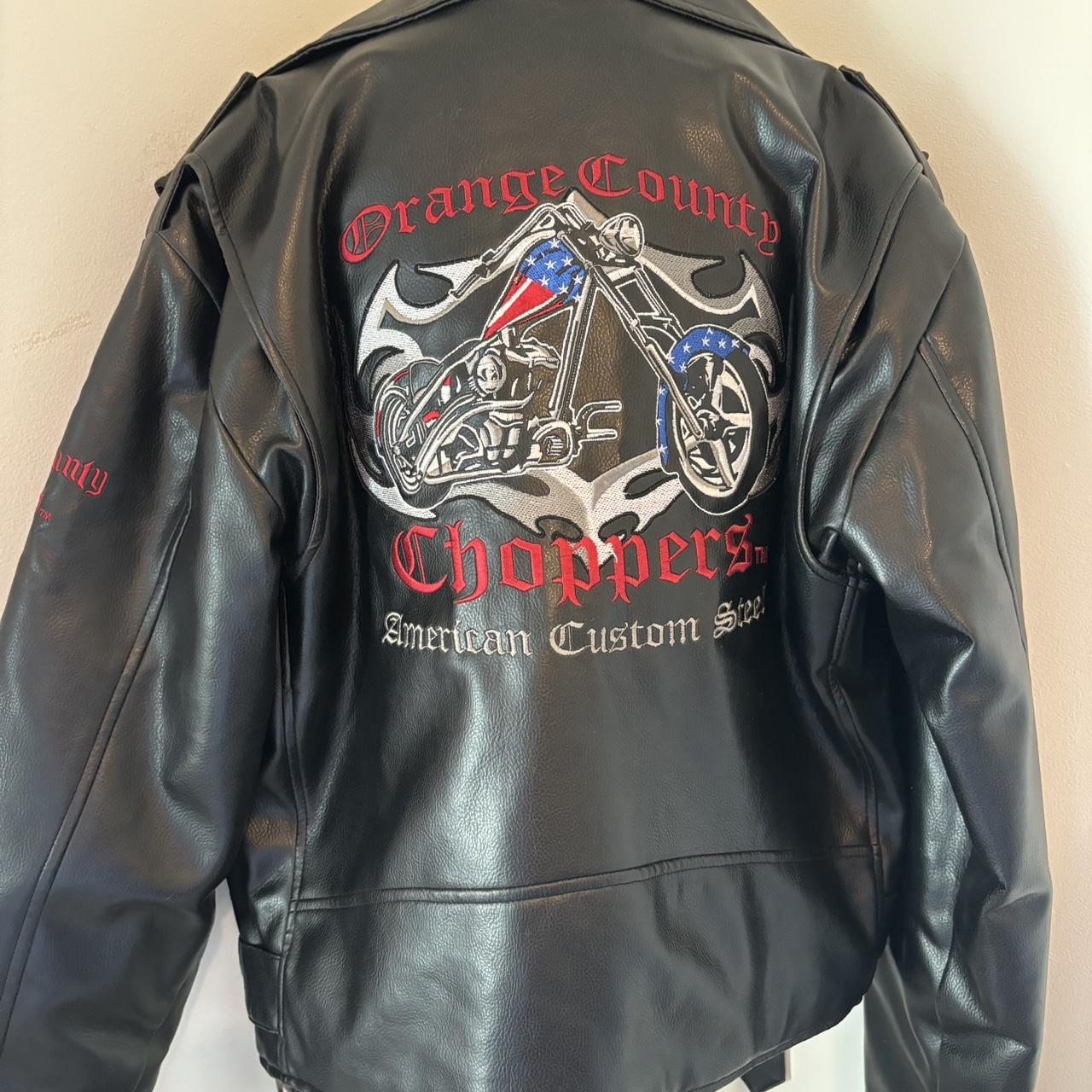 Orange County Choppers black and red leather biker... - Depop