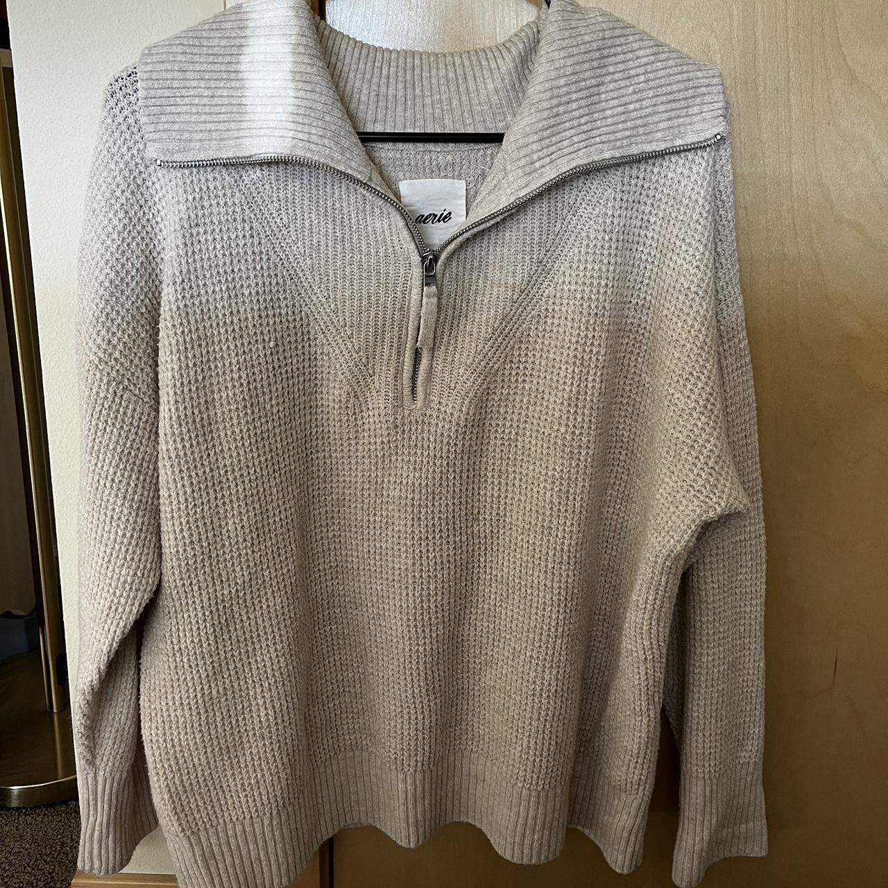 Aerie knit quarter zip sweater with collar,... - Depop
