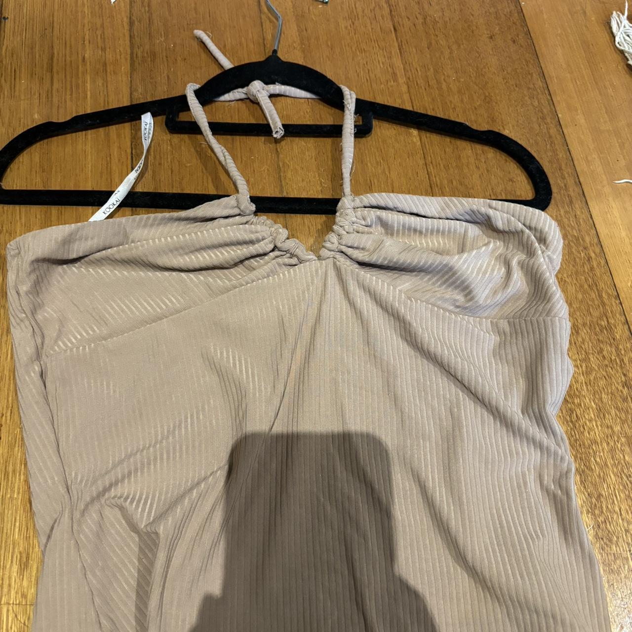Kookai halter tan top- good condition, faltering and... - Depop