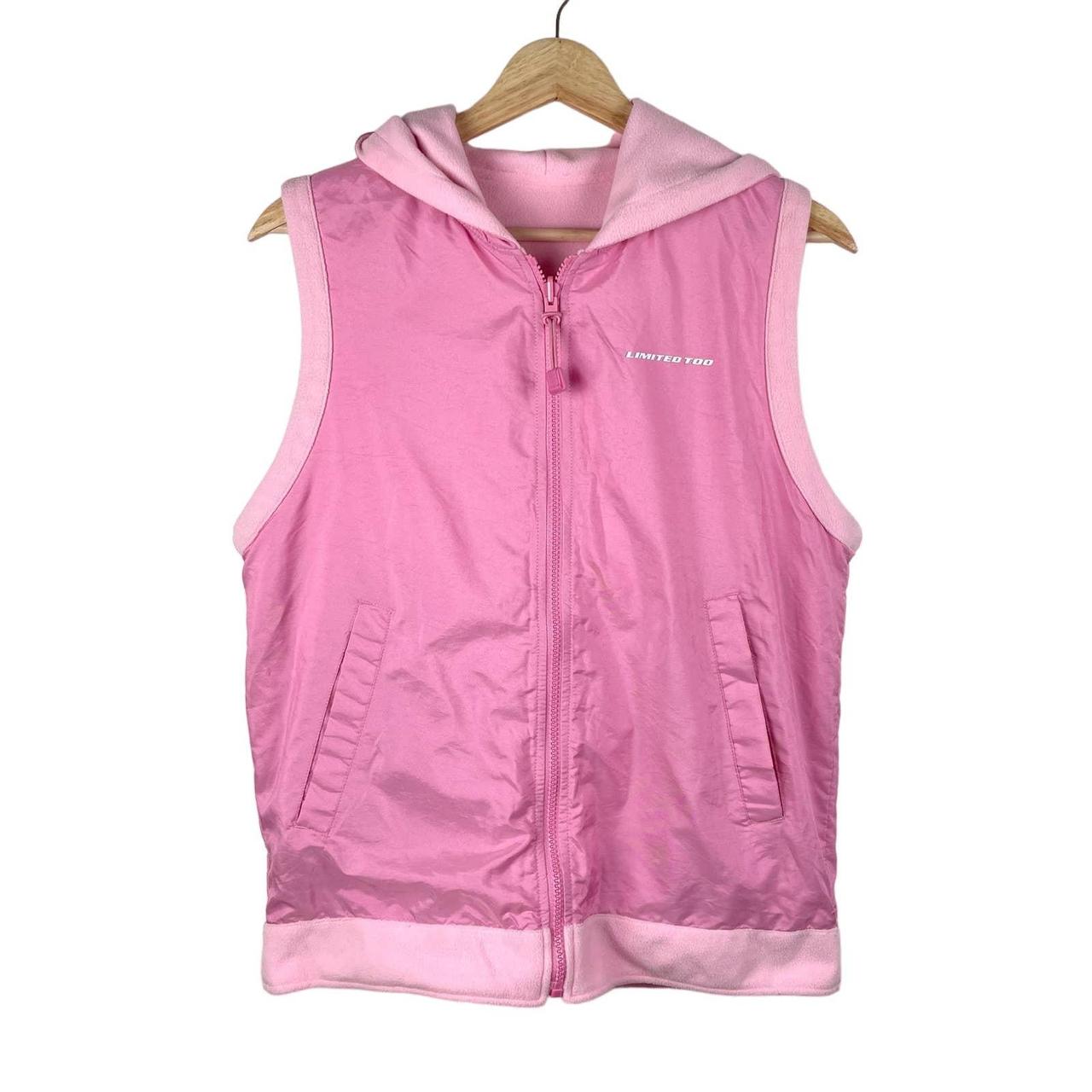 y2k Limited Too Pink Fleece Nylon Vest Jacket Zip Up... - Depop