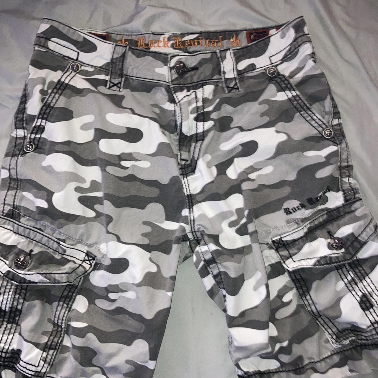 Grey Camo Rock Revival Men shorts 32 waist 23 outseam - Depop