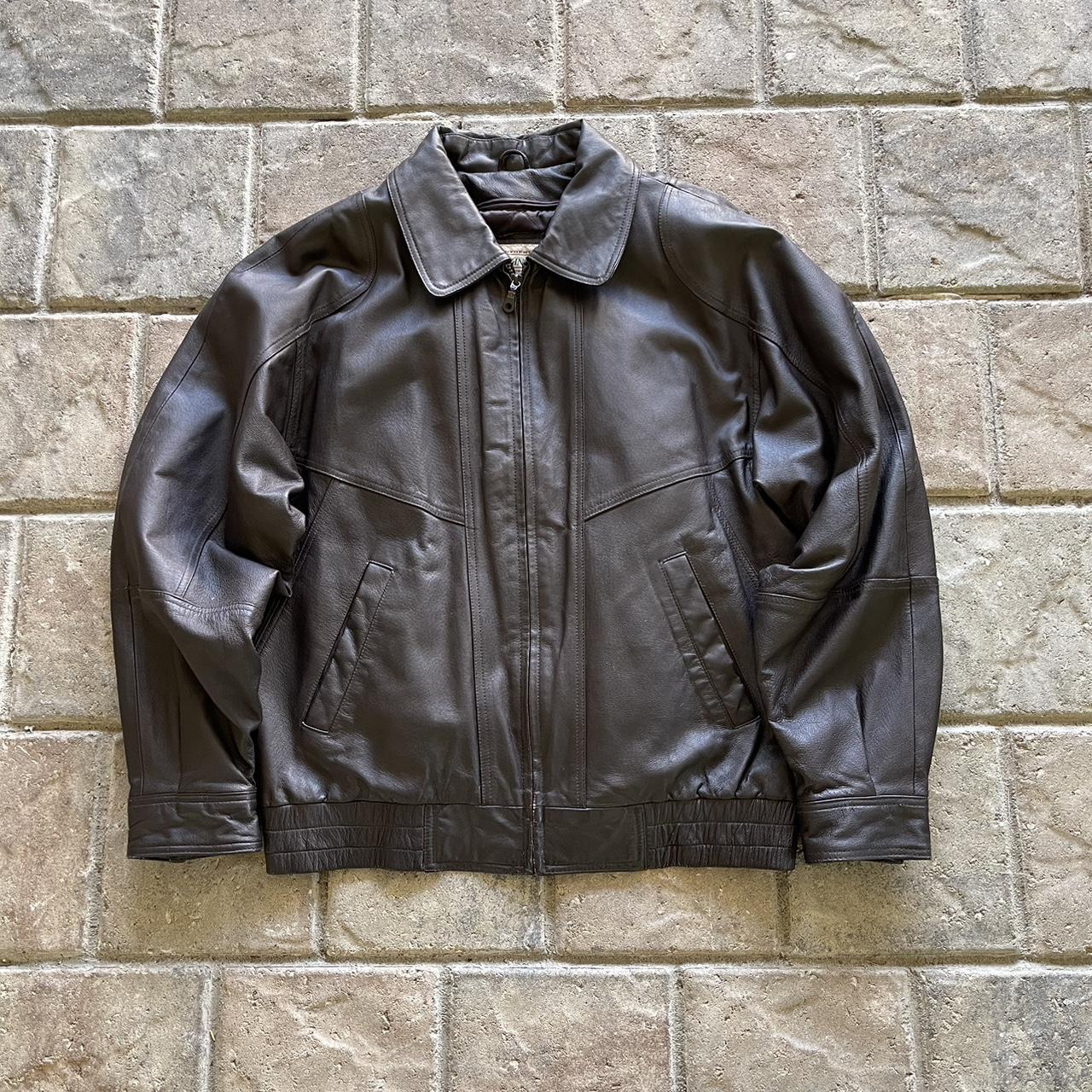 St. John’s Bay Brown Leather Jacket Pit to pit:... - Depop