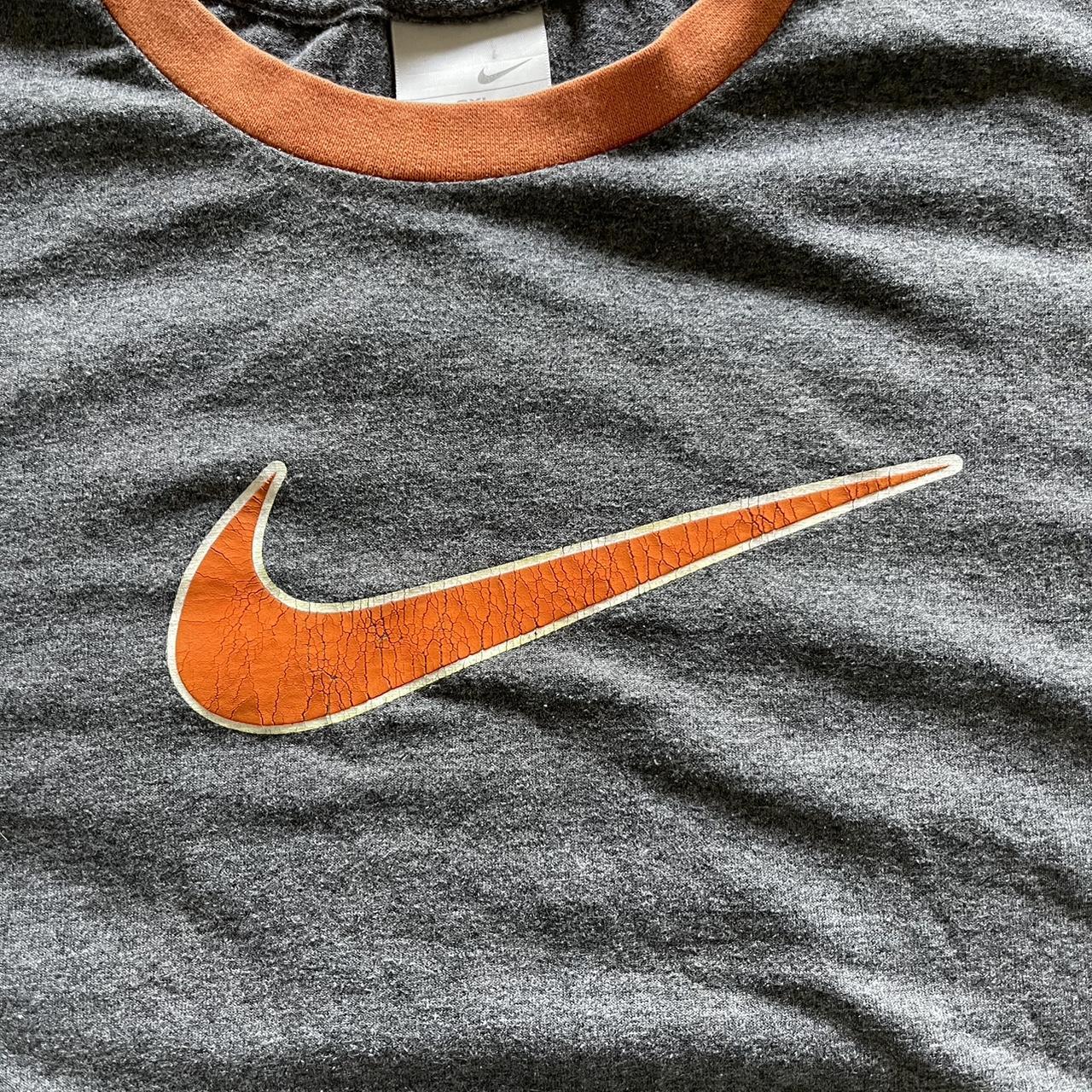 Early 2000s Grey and Orange Nike Ringer Tee Graphic... - Depop