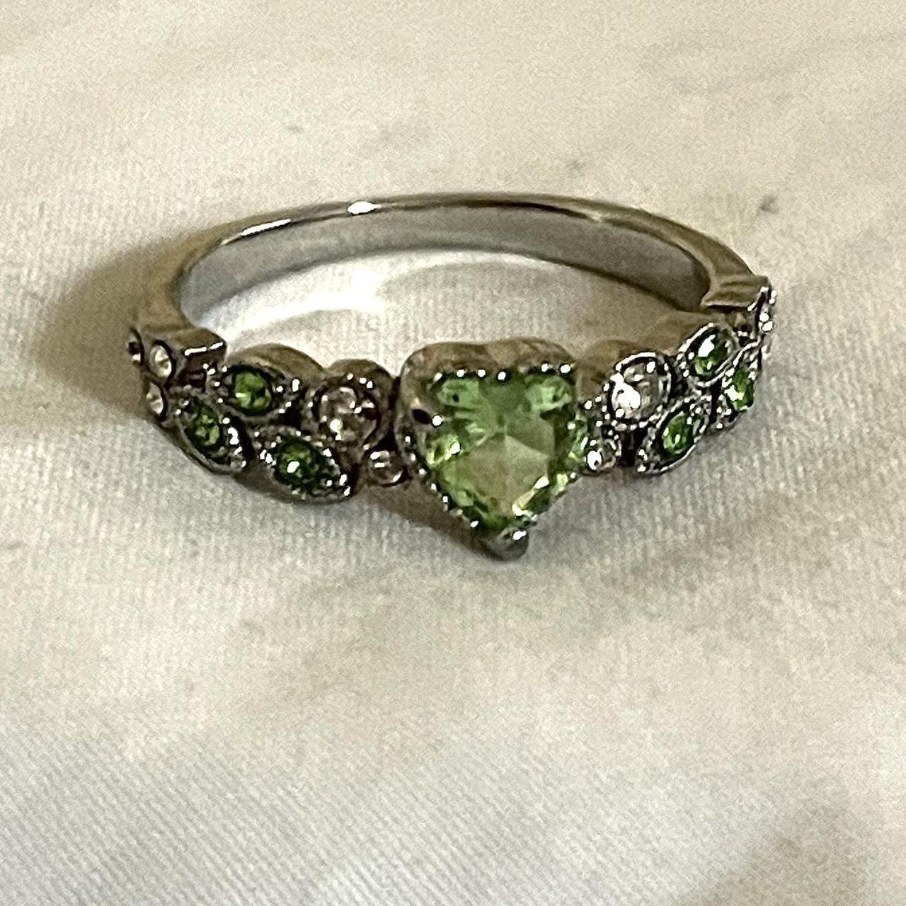 sage green heart ring with vines around it — size 7... - Depop