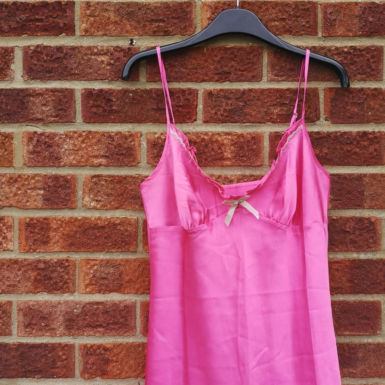 Stunning bright pink slip dress. Little white lace... - Depop