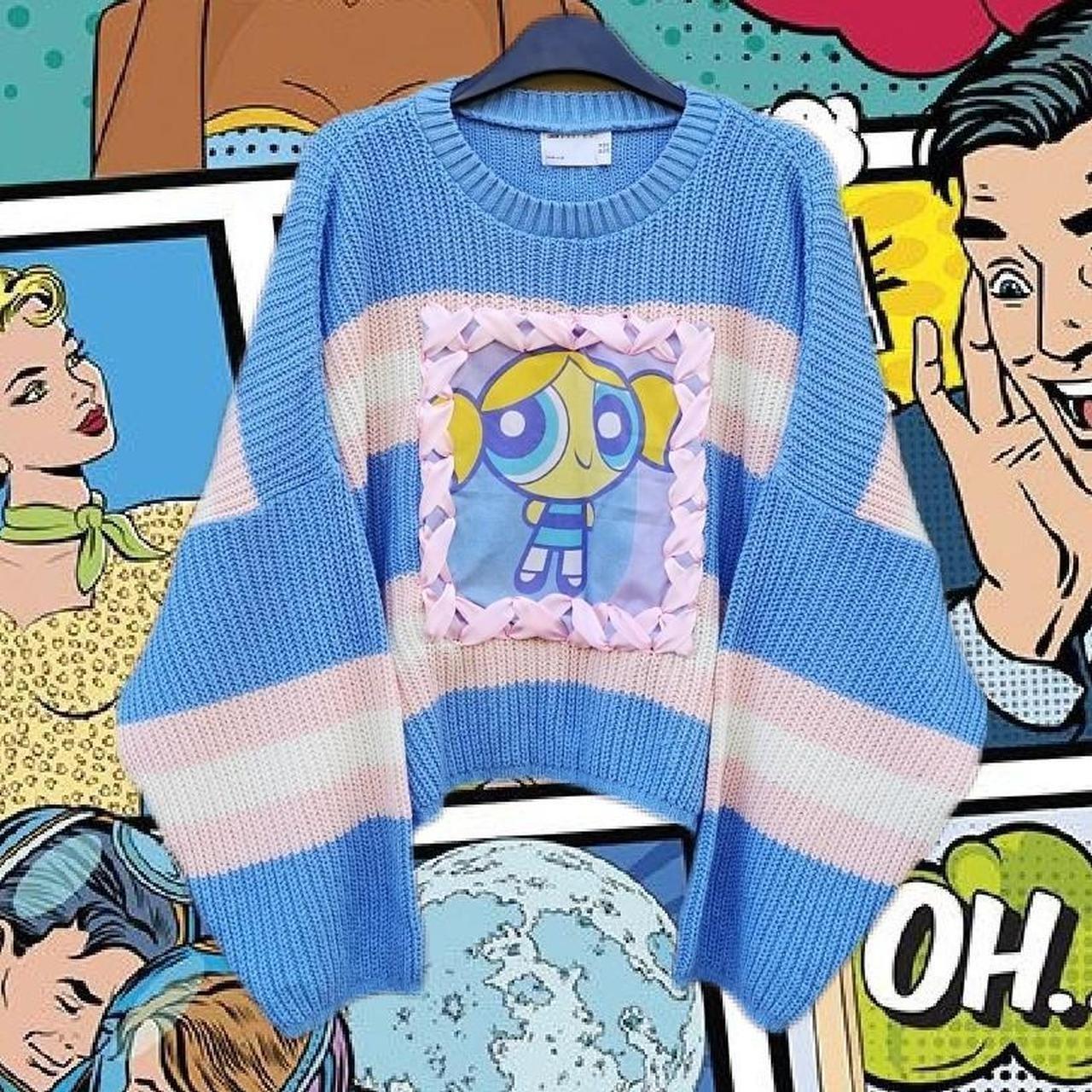 Gorgeous one of a kind reworked jumper. Pastel blue,... - Depop