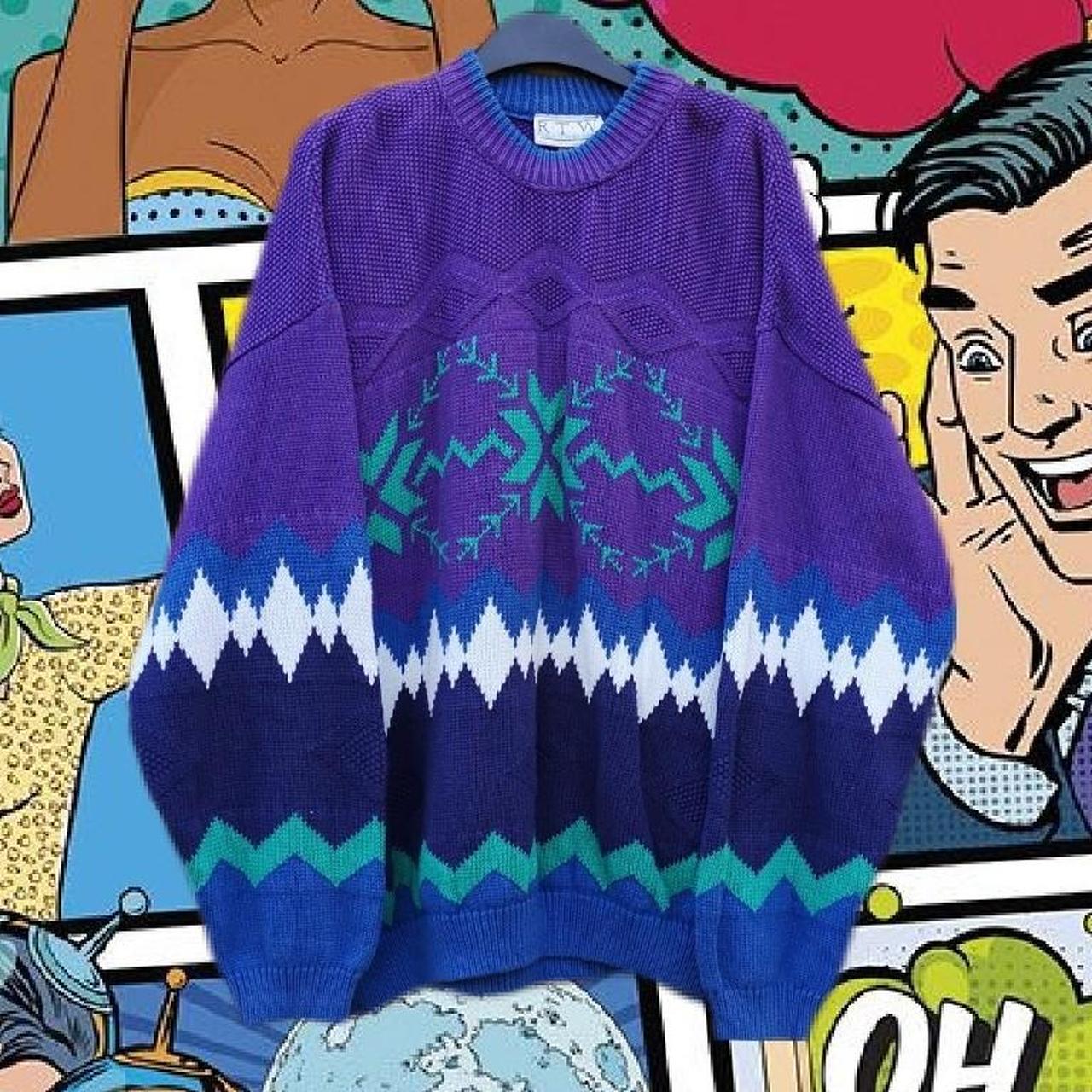 Amazing vintage purple patterned jumper. Blue &... - Depop