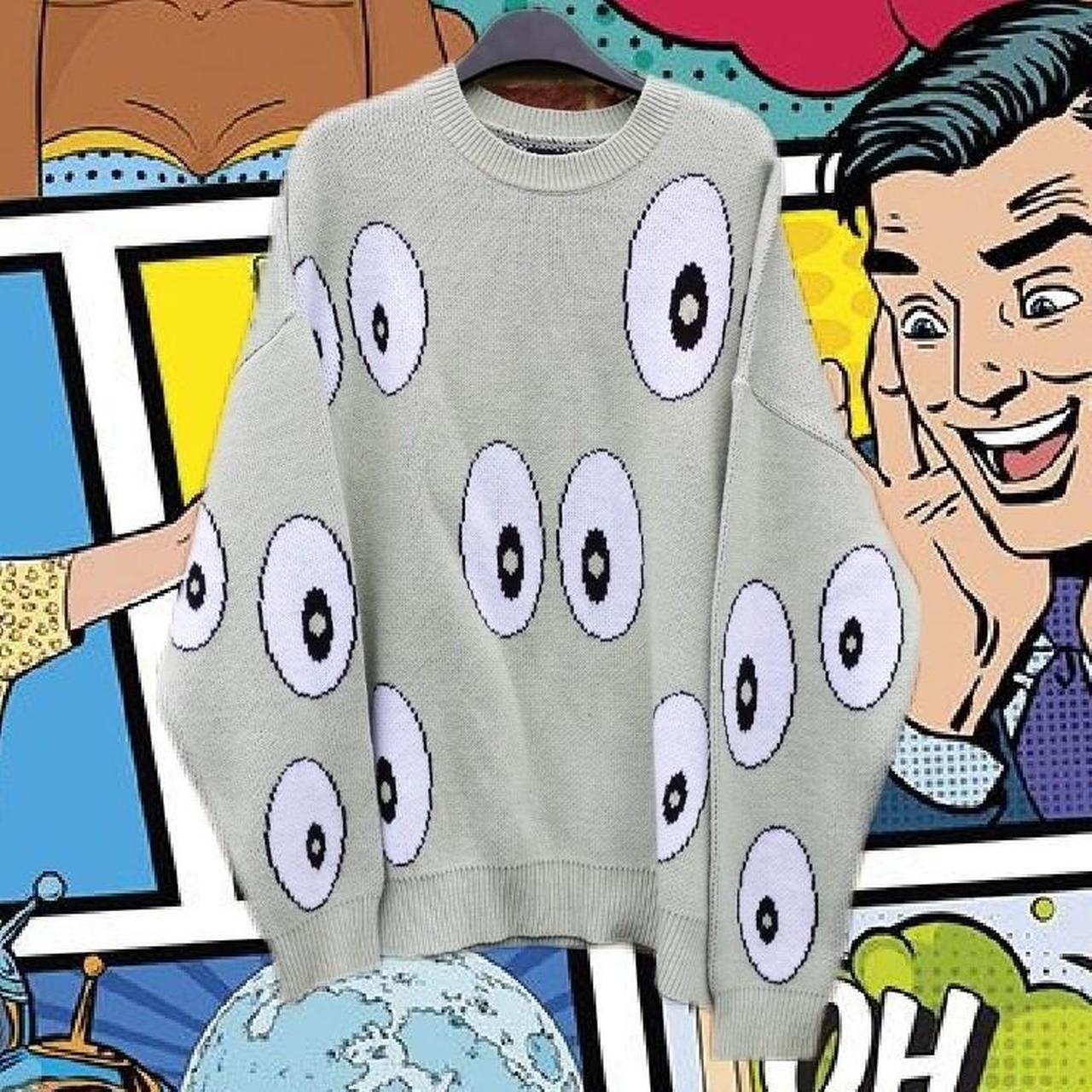 Light green & white patterned eye jumper. All over... - Depop