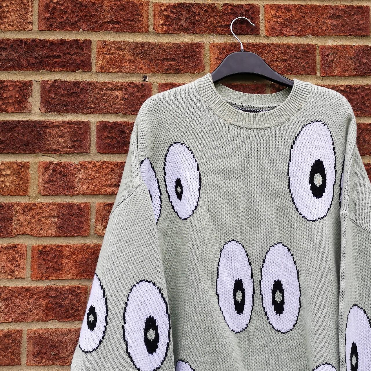 Light green & white patterned eye jumper. All over... - Depop