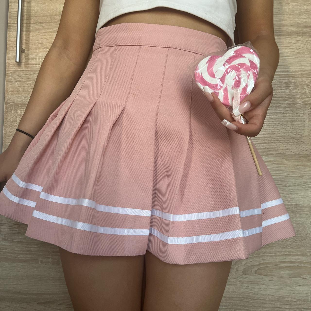 cutesy, candycore pleated mini skirt in great... - Depop