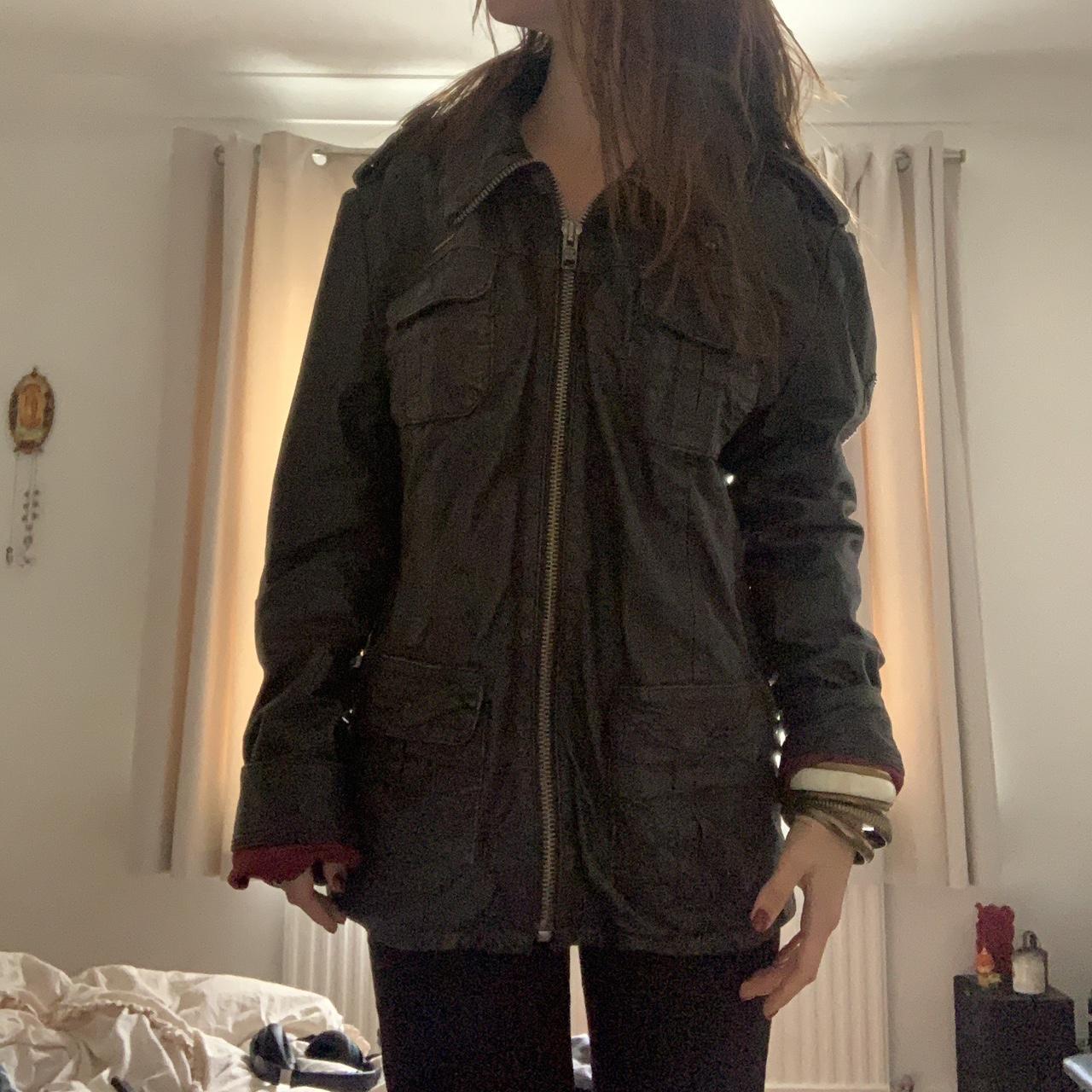 insane super dry leather jacket, amazing flappy... - Depop