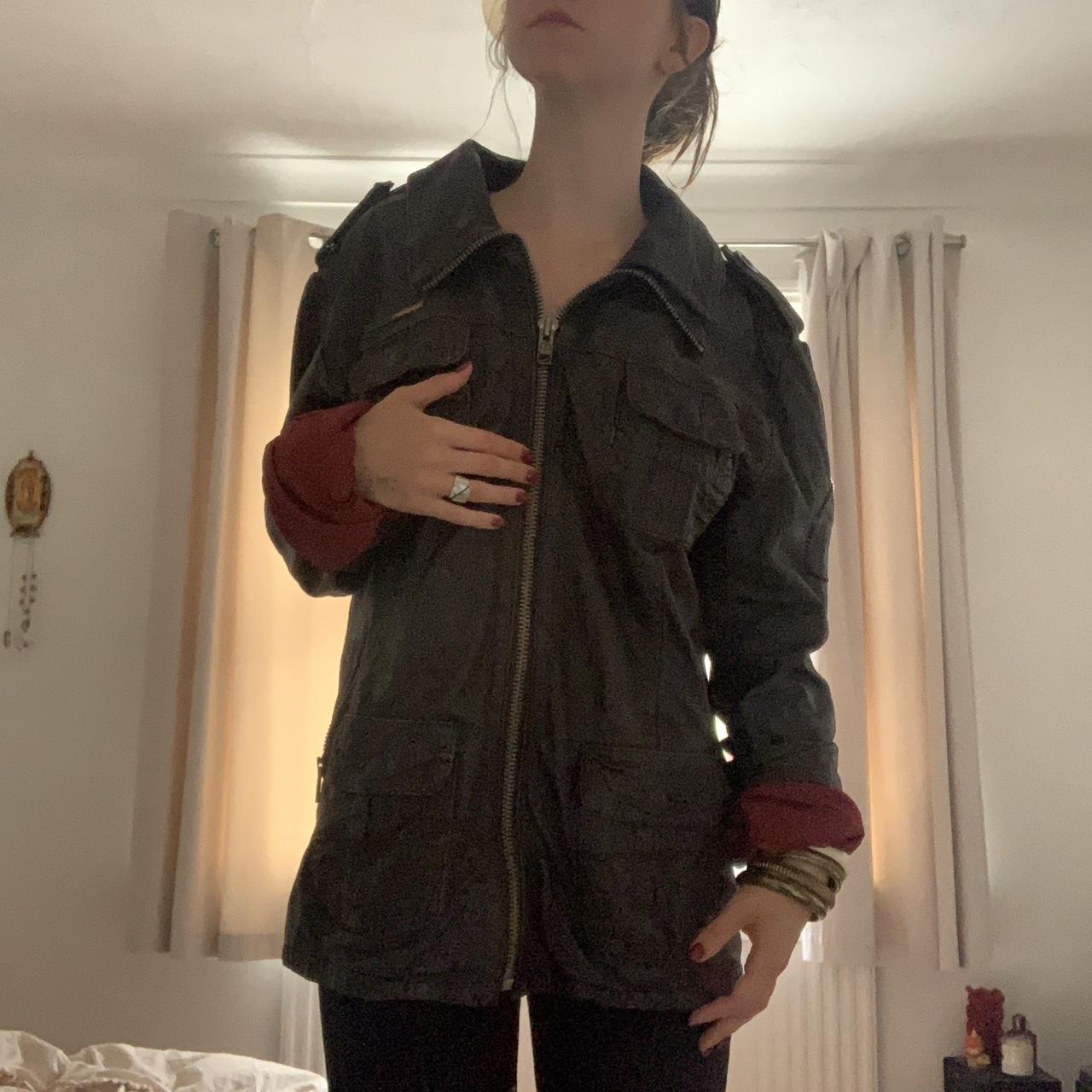 insane super dry leather jacket, amazing flappy... - Depop