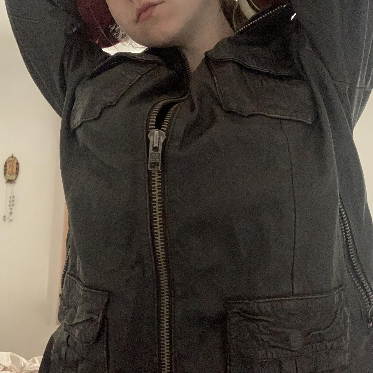 insane super dry leather jacket, amazing flappy... - Depop