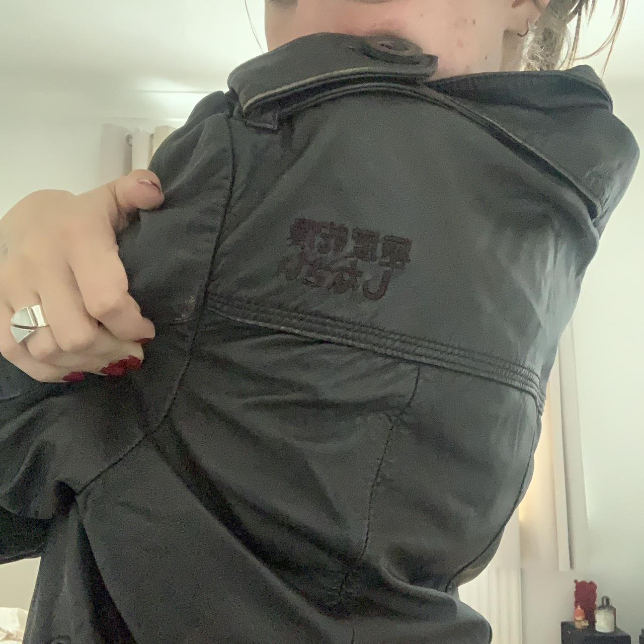 insane super dry leather jacket, amazing flappy... - Depop