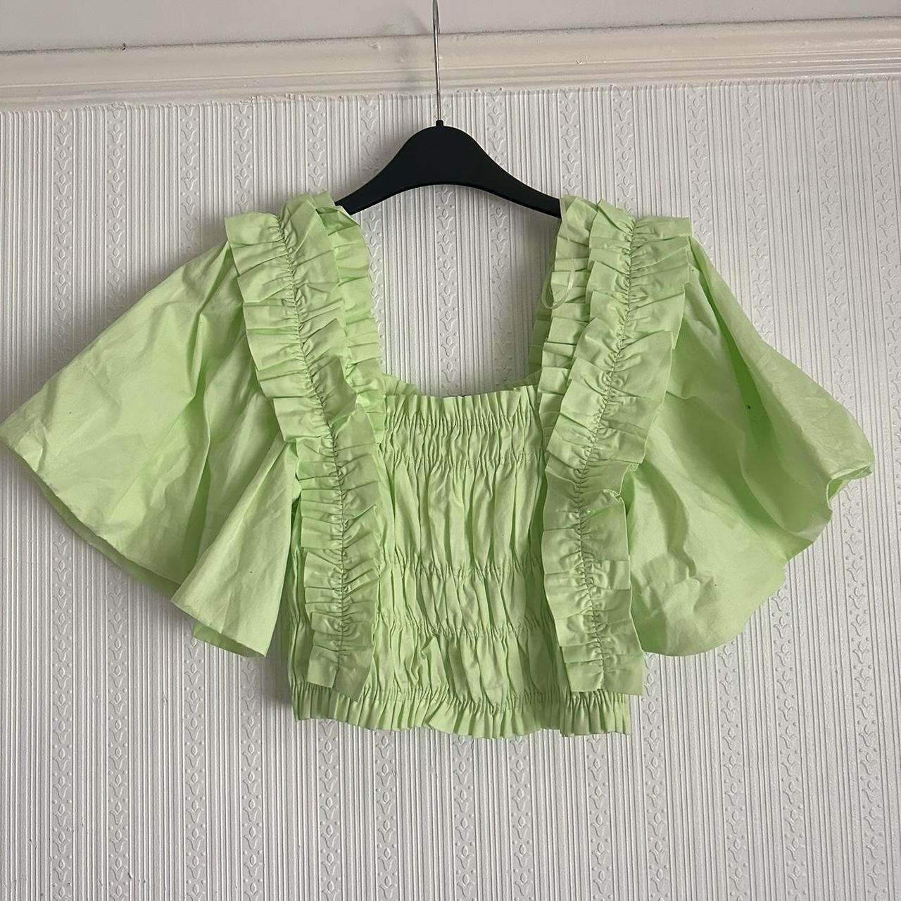 Zara green ruffle top with elasticated detailing.... - Depop