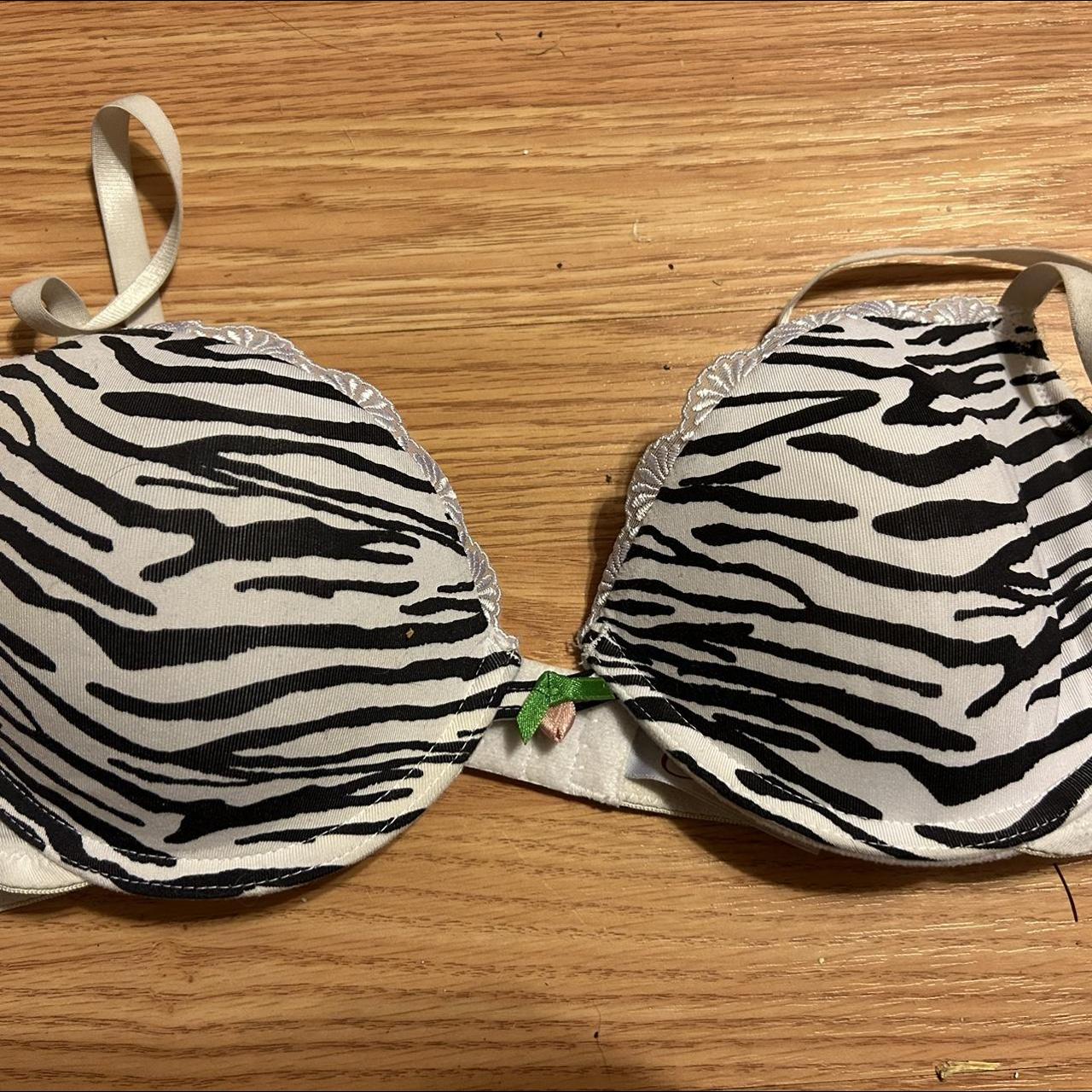 zebra print bra with a bow 🎀👑💋 perfect for rave... - Depop