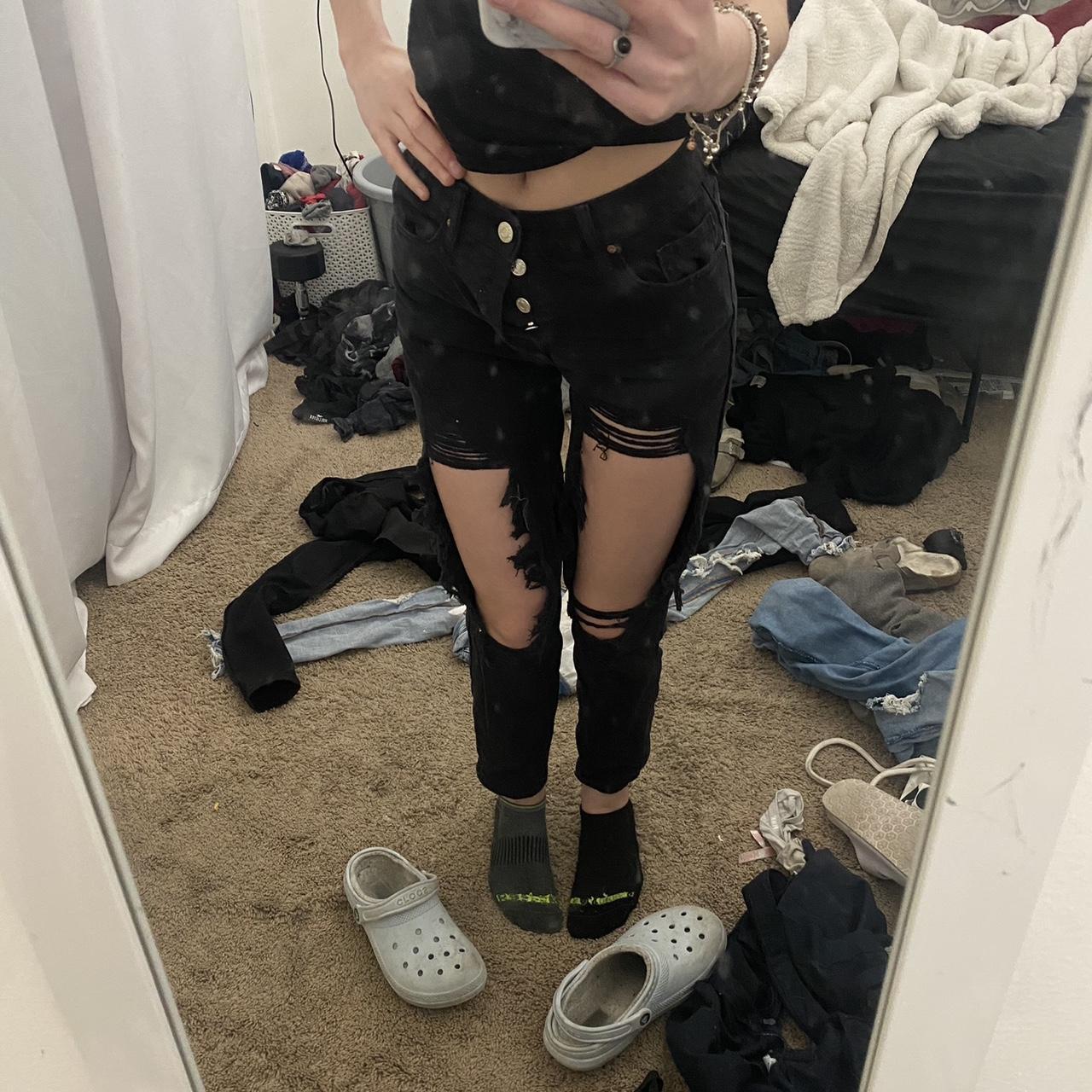 - black pacsun ripped jeans - size 24 - no flaws -... - Depop