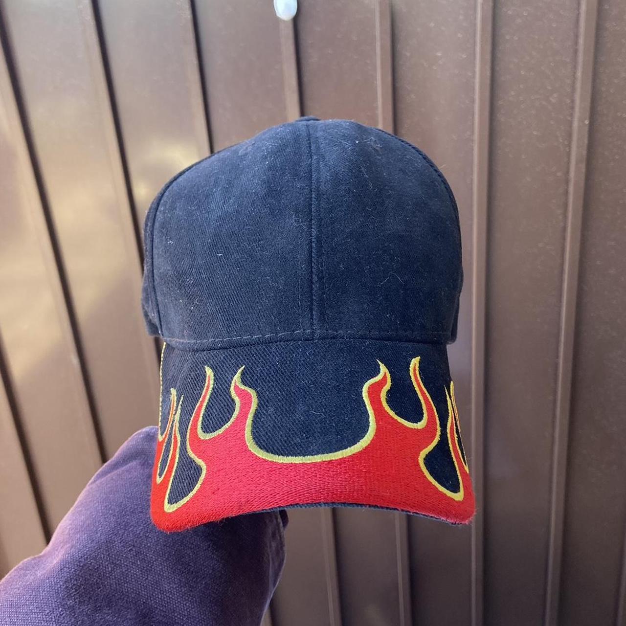 Vintage Ultrafit black and red Flames Hat. Extremely... - Depop