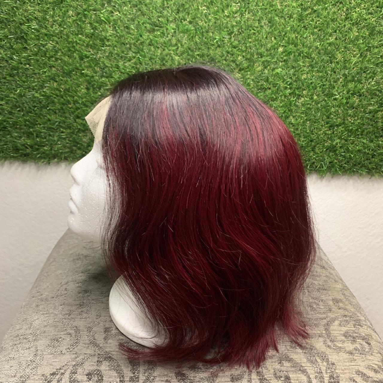 a 12-inch Ombré 99j Burgundy Human Hair Wig from... - Depop