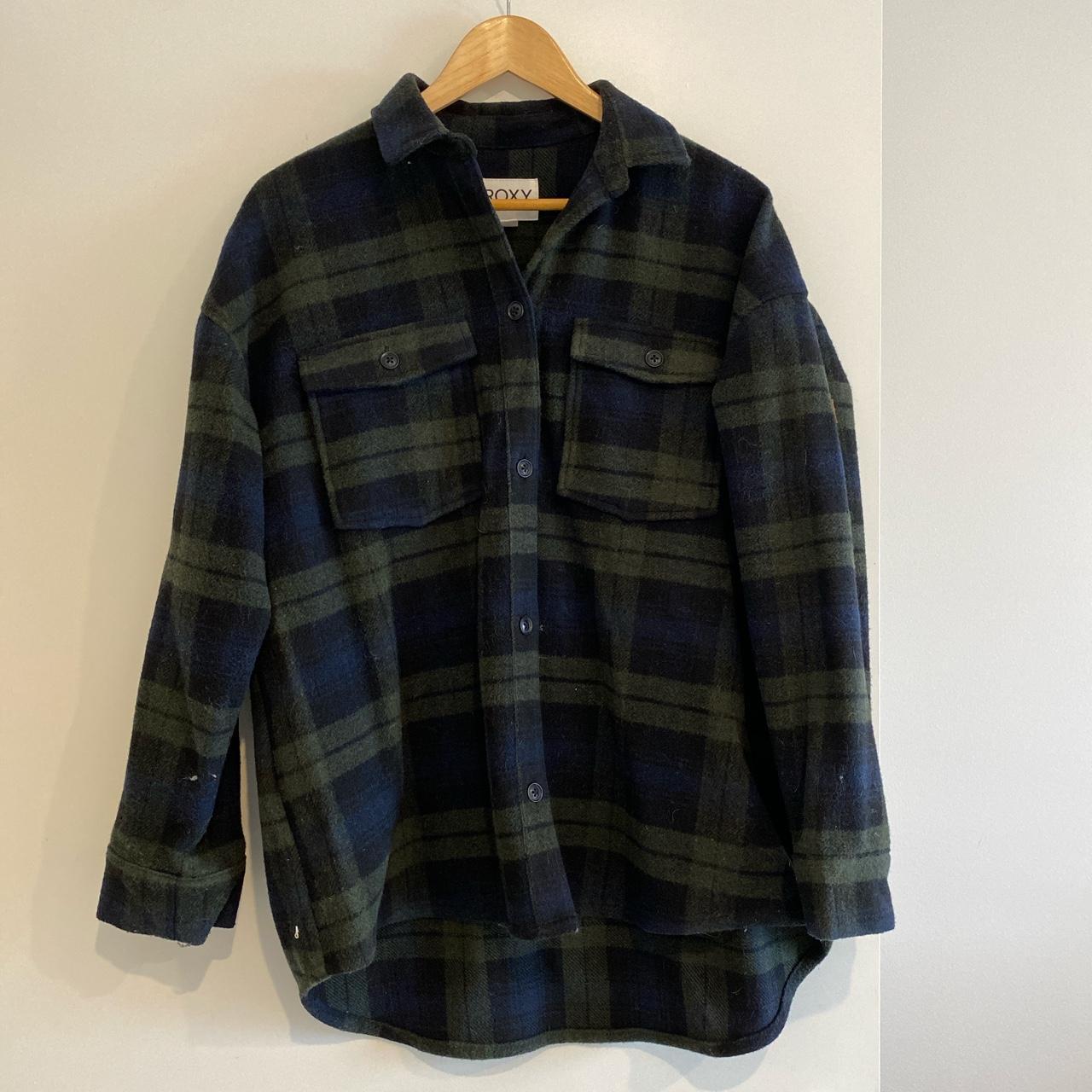 Roxy Green and Blue Check Shacket. Only worn a... - Depop