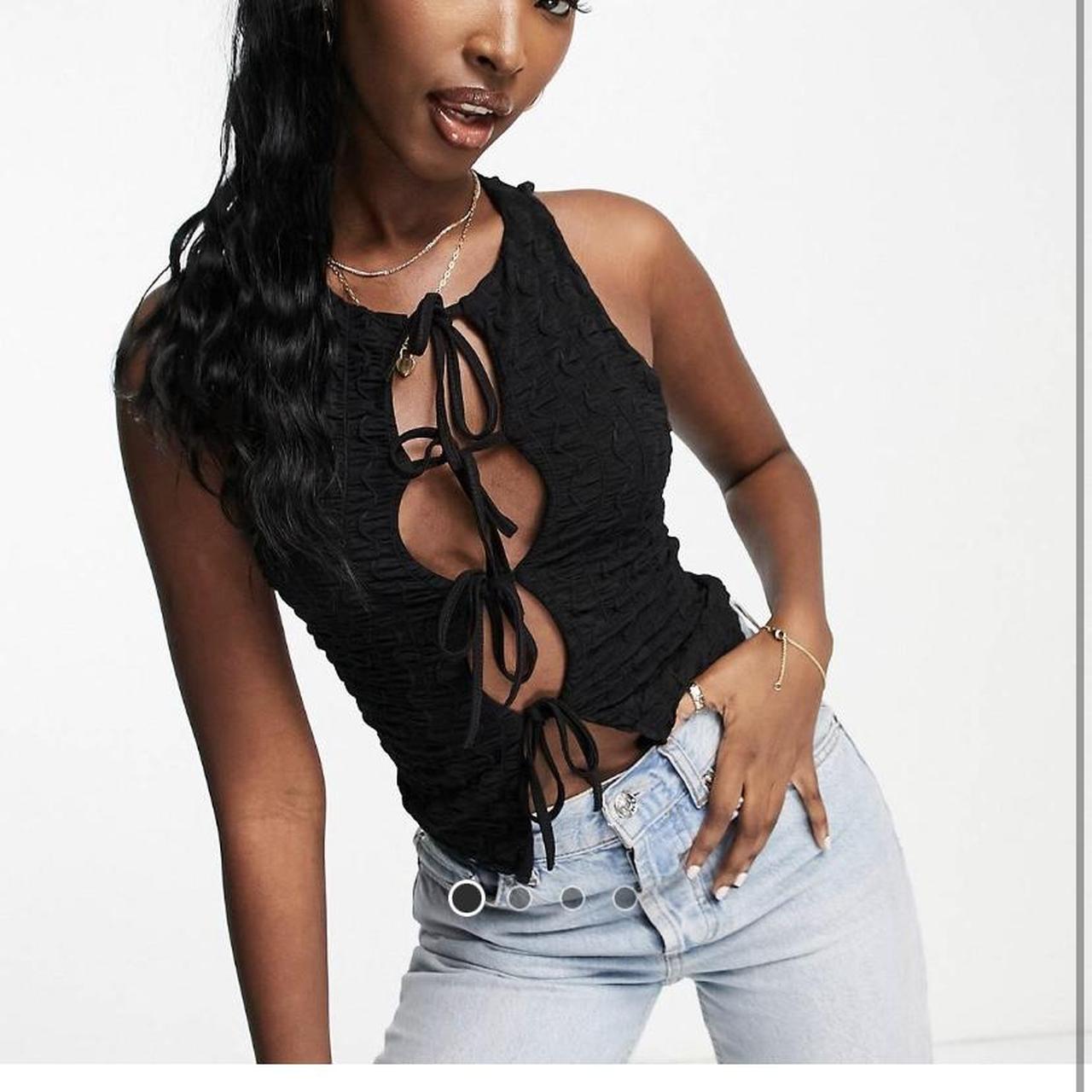 Motel Rocks Asos XS Lace Up Crinkle Black Top - Depop