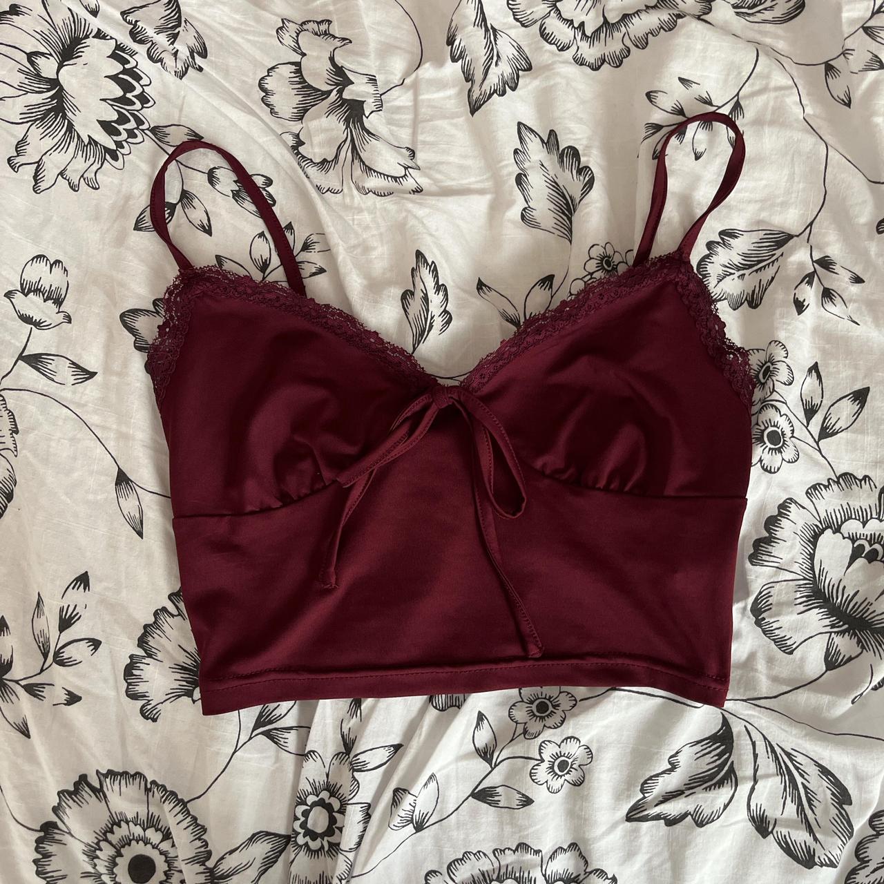 Maroon lace cami top #coquette #camitop #y2k... - Depop