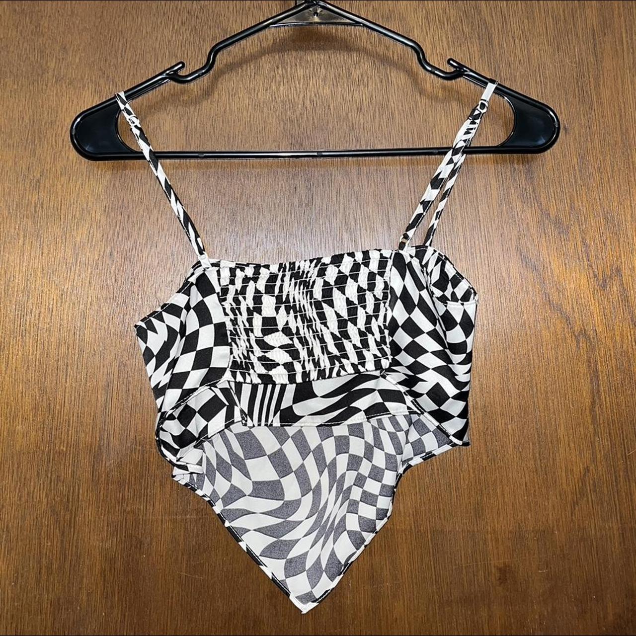 Xtra small black and white checkered tank top from... - Depop