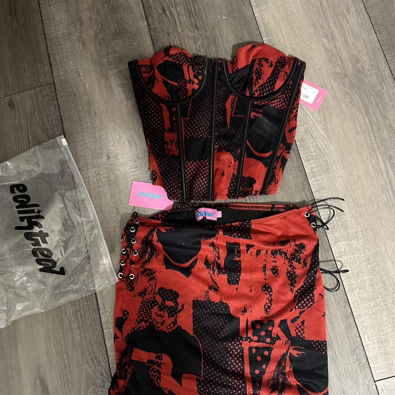 Edikted Women's Red and Black Dress | Depop