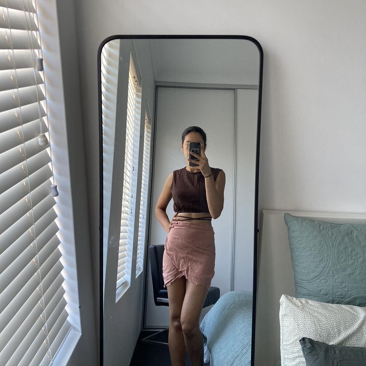 Zakomi pink linen wrap around skirt with frayed... - Depop