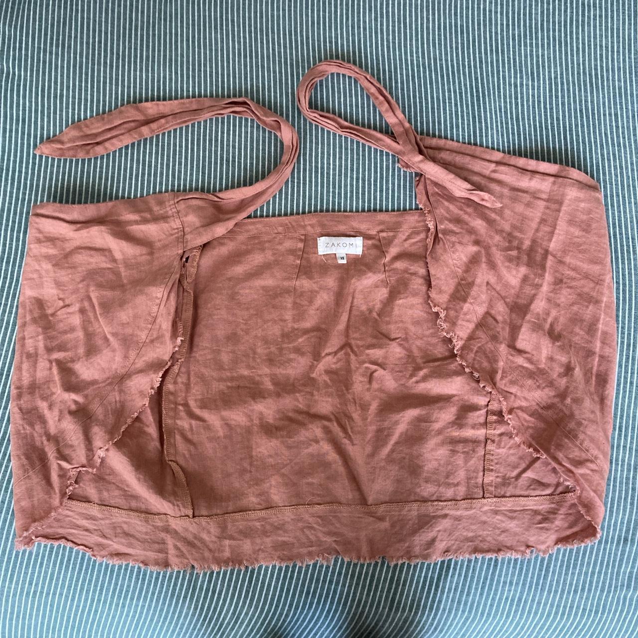 Zakomi pink linen wrap around skirt with frayed... - Depop