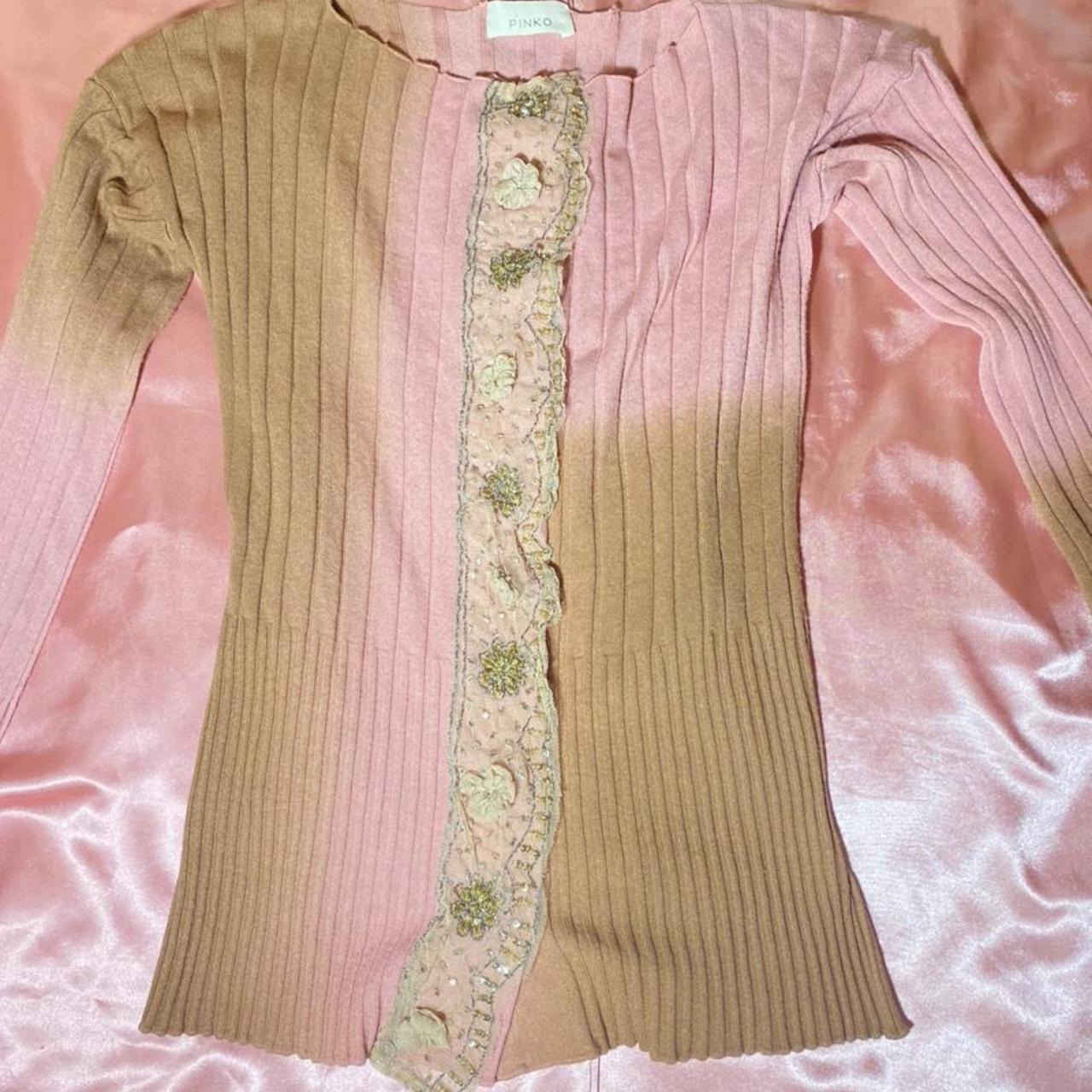 baby pink and brown slim fitting top