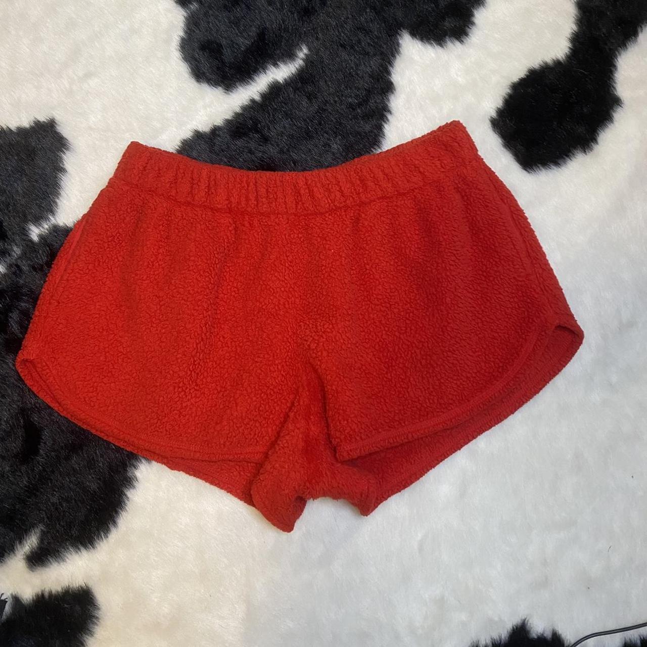 Aerie red fuzzy shorts. No flaws so comfy - Depop