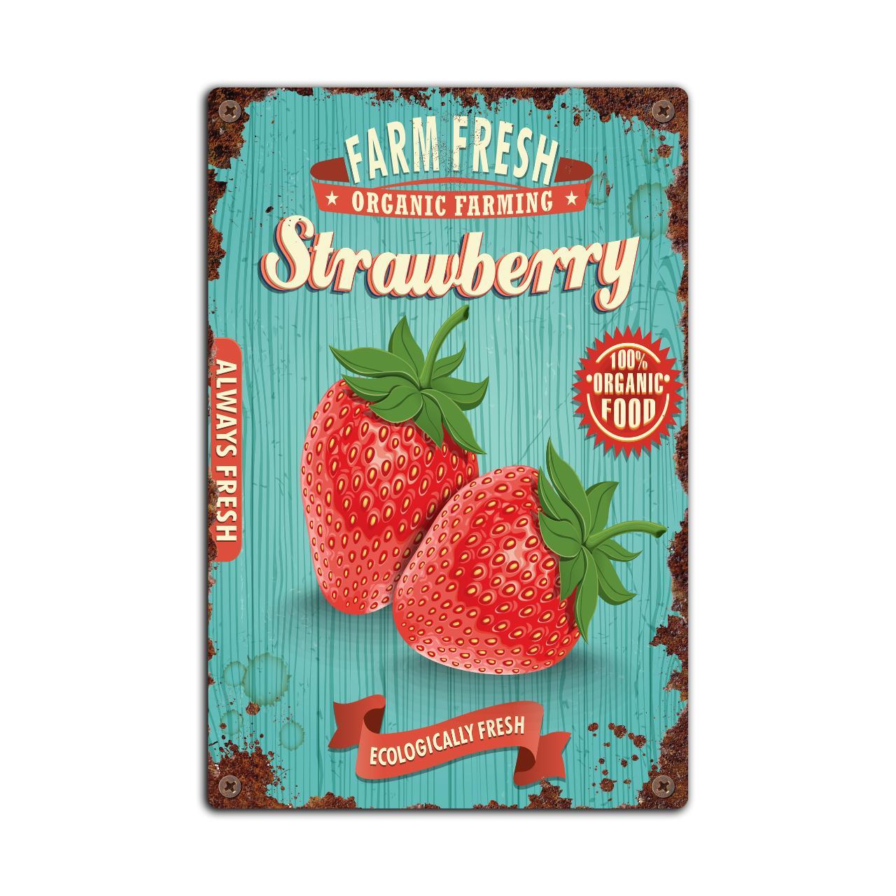 Retro Strawberry Tin Sign, Retro Farm Shop Plaque,... - Depop