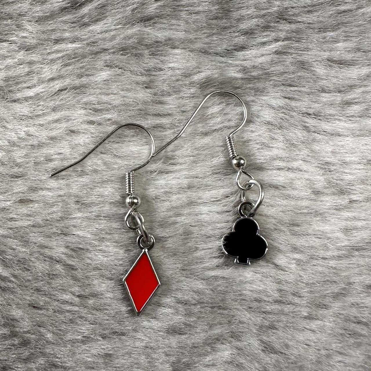 Handmade silver playing cards dangling earrings - Depop