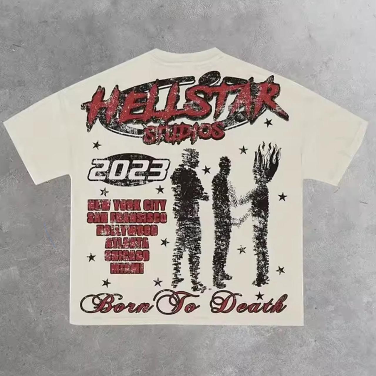 Hellstar 2023 tee - bold white and red graphic tee... | Depop