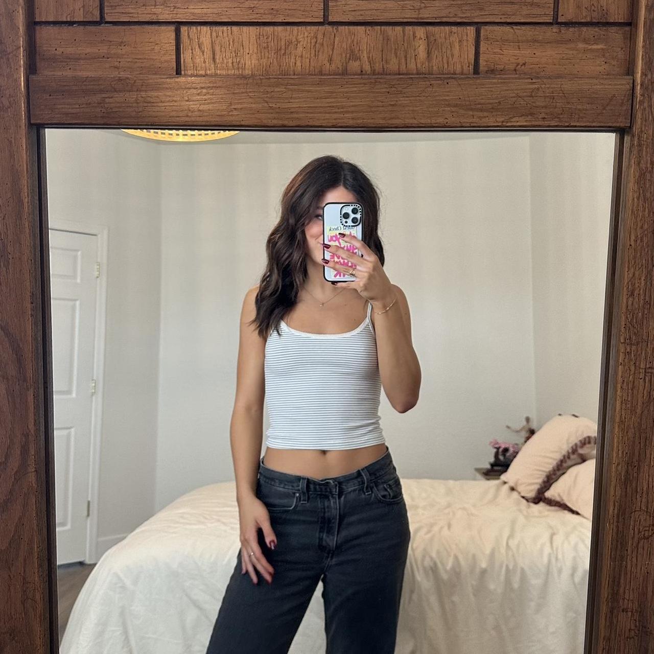 Brandy tank with cute lace neckline! Fits xs/small - Depop