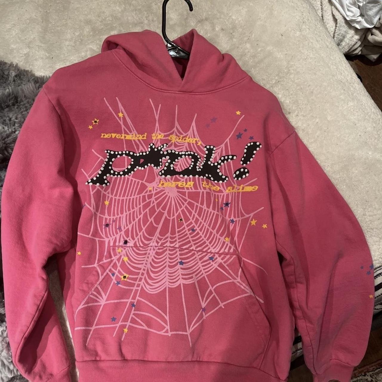 Small pink spider hoodie worn twice | Depop