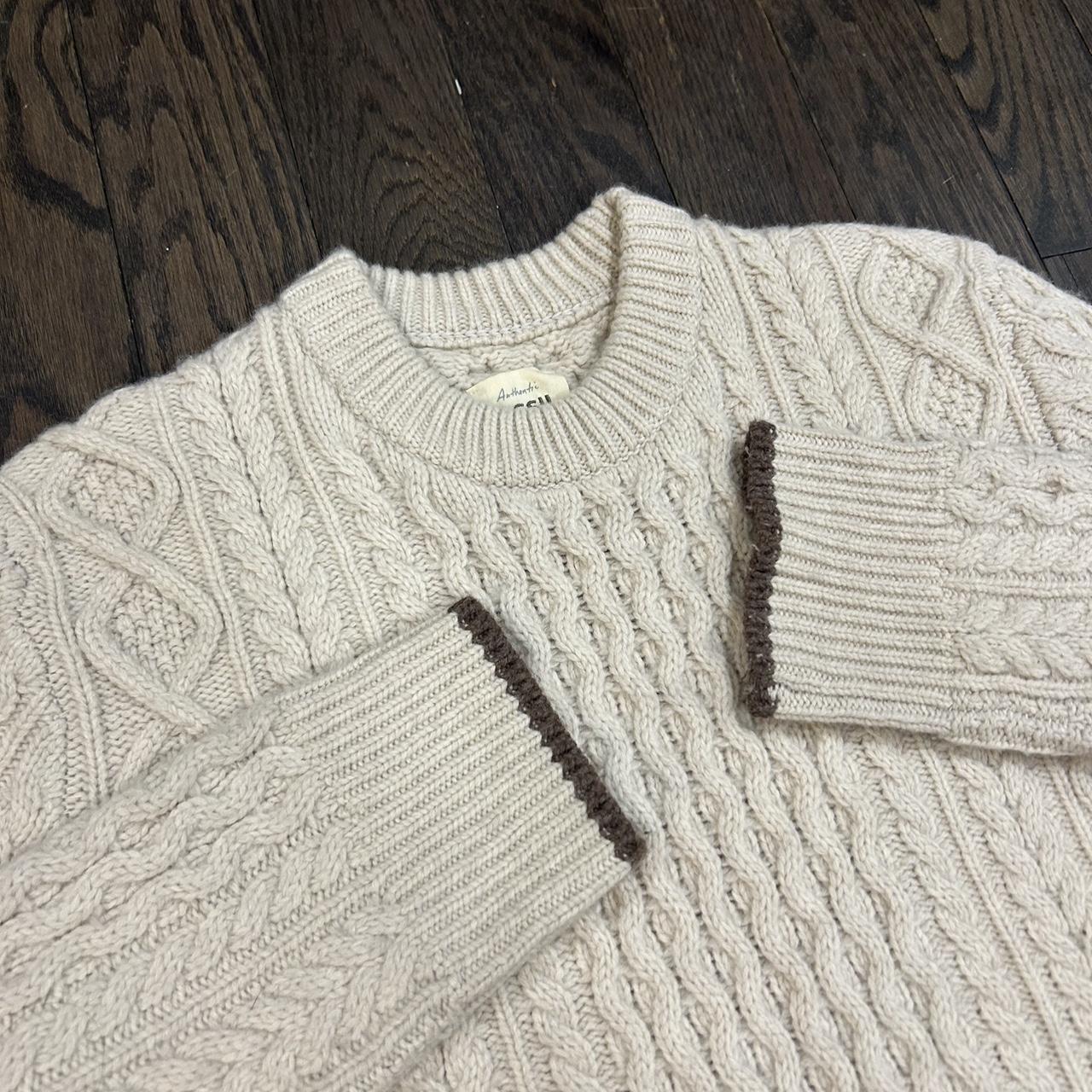 Retro Fossil Cable Knit Cream Sweater Men’s M... - Depop
