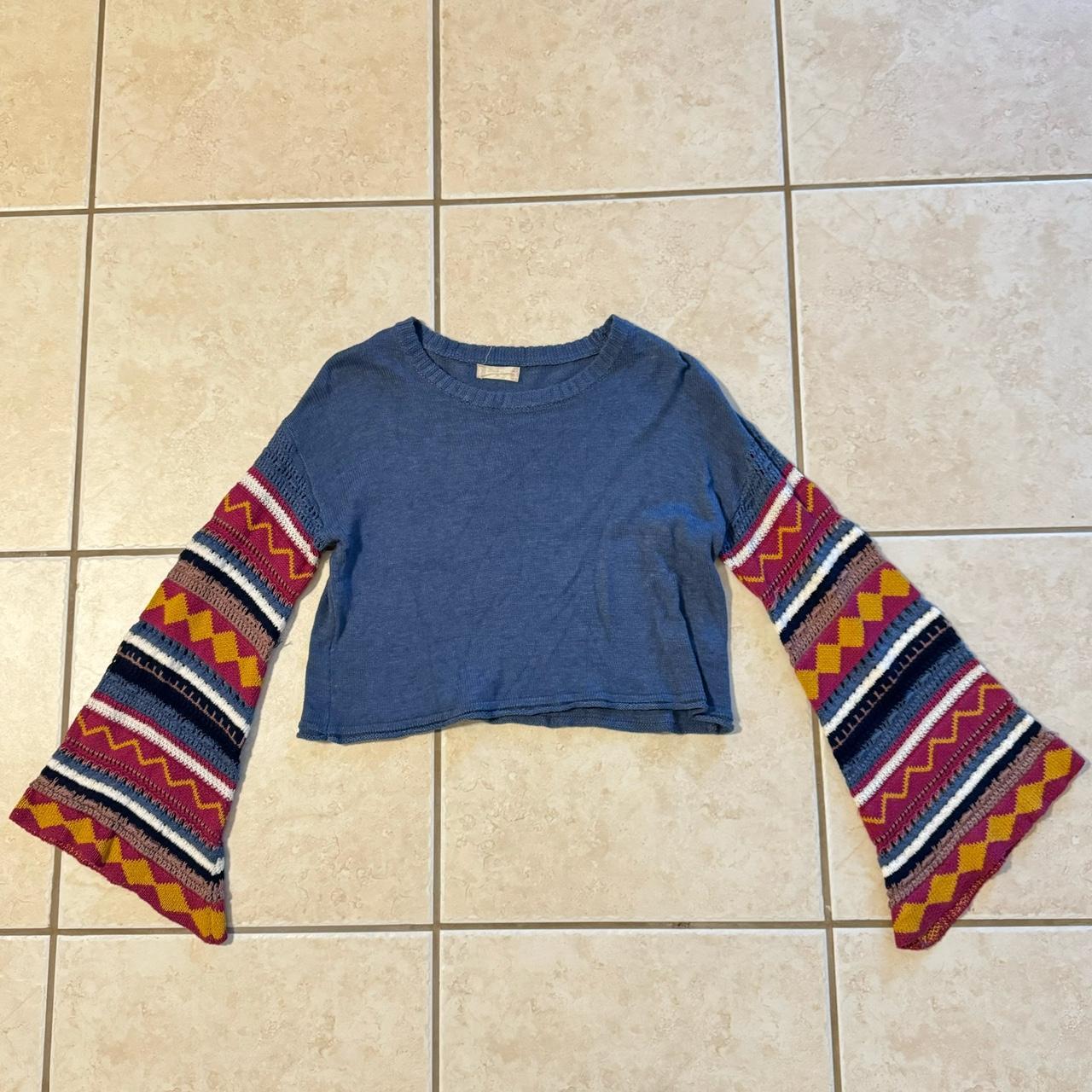cropped flare knitted sweater, really lightweight... - Depop