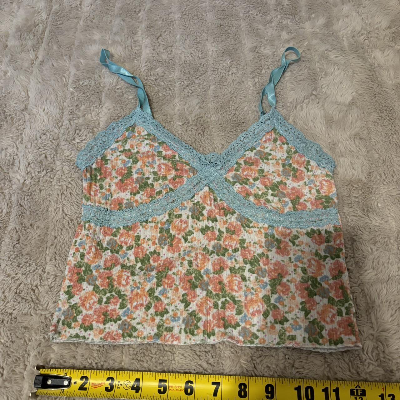 Target Floral lace crop top with a blue ribbon -... - Depop