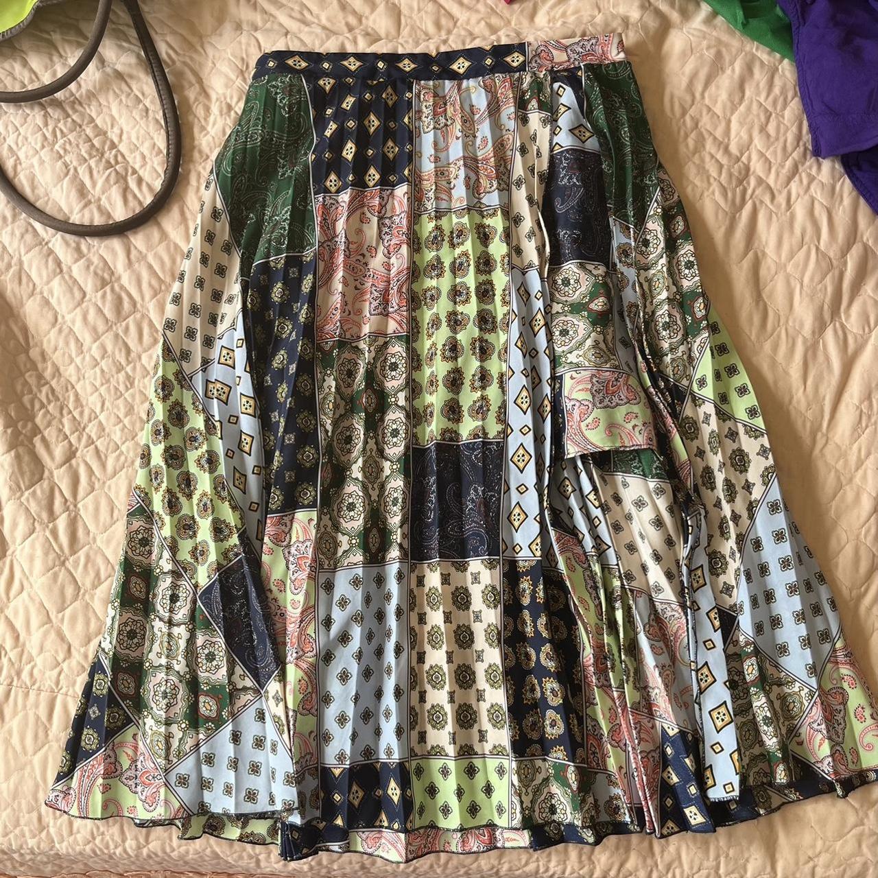 Zara multicolor “patchwork” paisley pleated midi... - Depop
