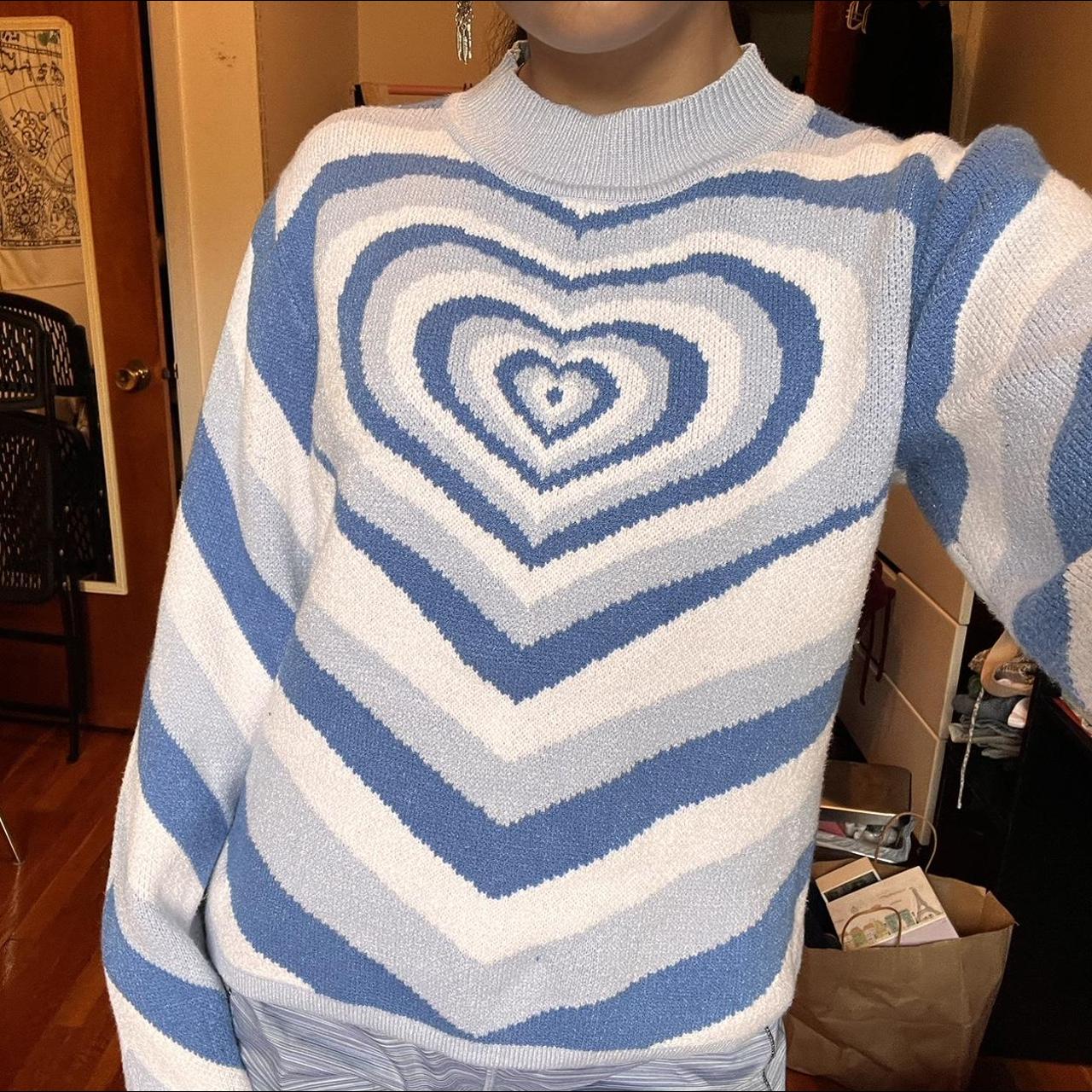 Sooo comfortable and stretchy blue heart sweater... - Depop