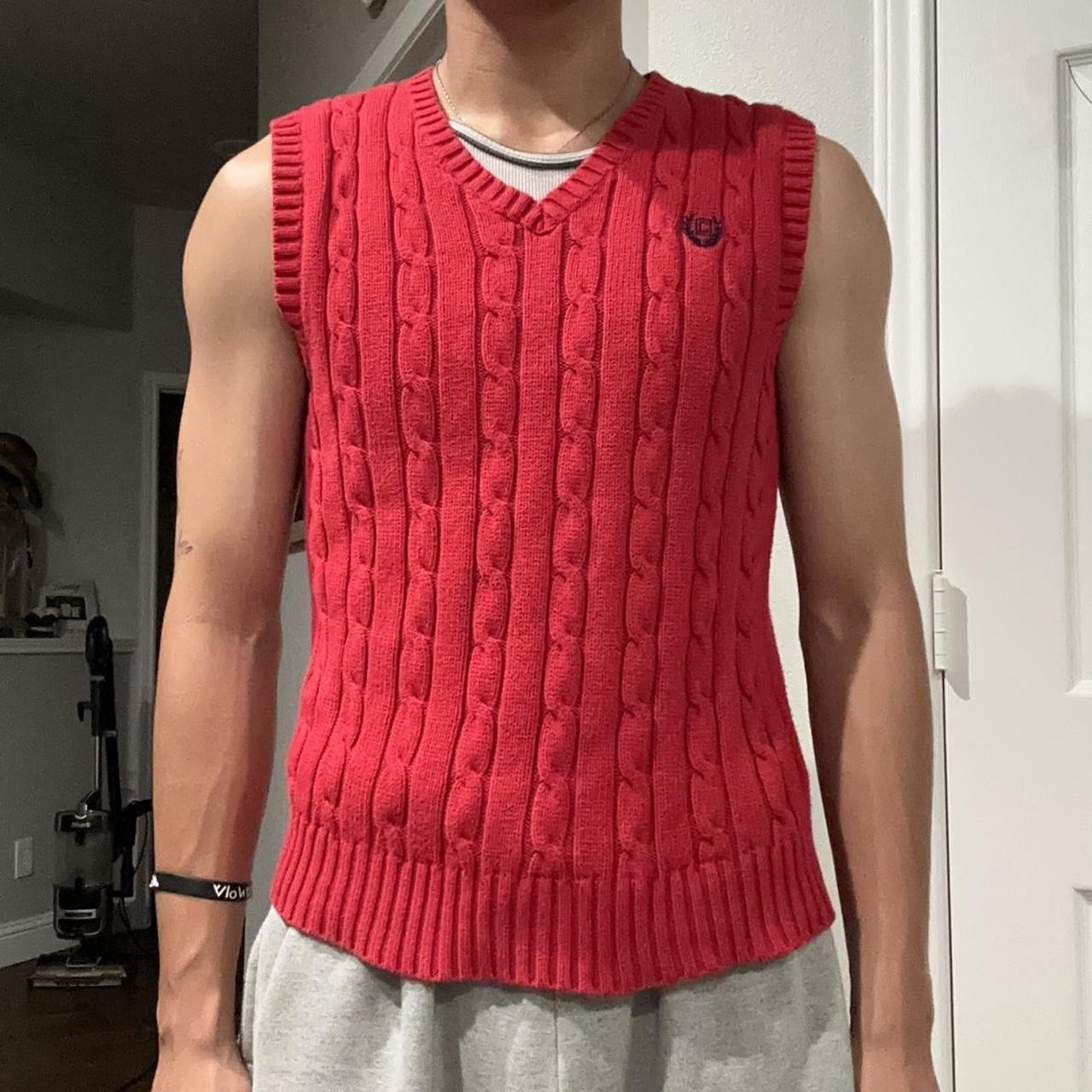 (Boy’s S) Chaps red sweater vest. thick chorded... | Depop