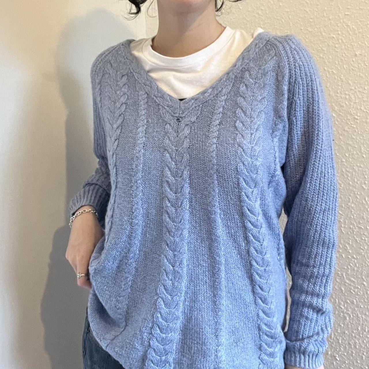 oversized blue knit sweater! #knitsweater... - Depop