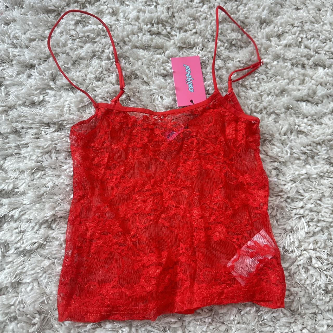 Edikted red lace sheer tank top NEVER worn size XS | Depop