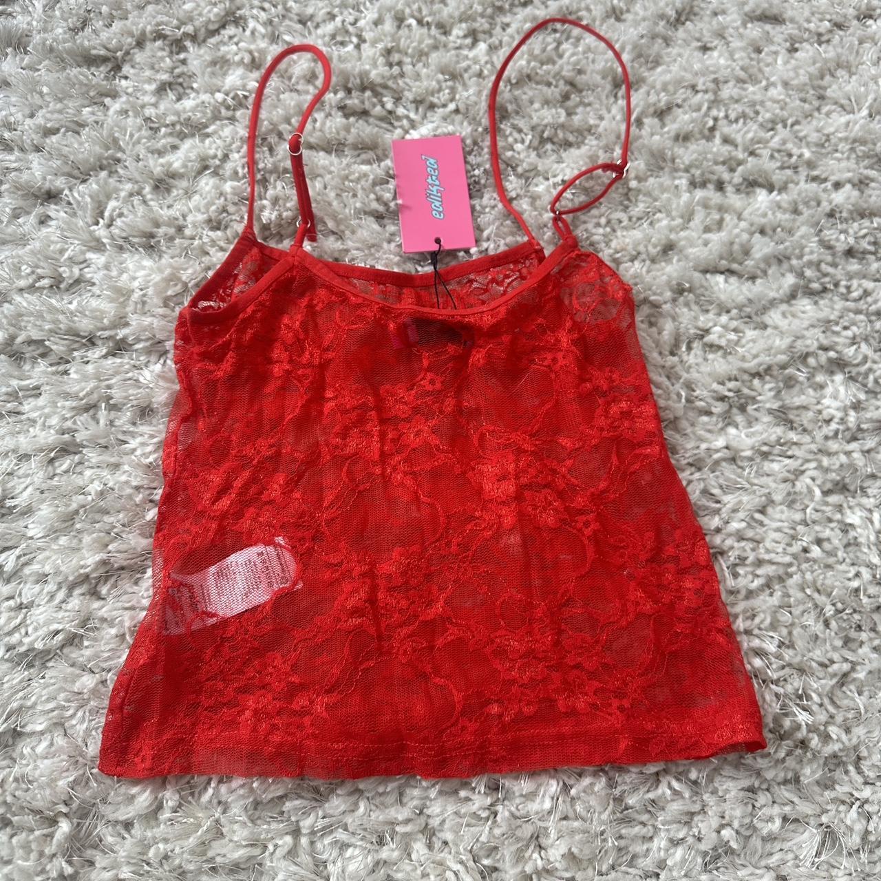 Edikted red lace sheer tank top NEVER worn size XS | Depop