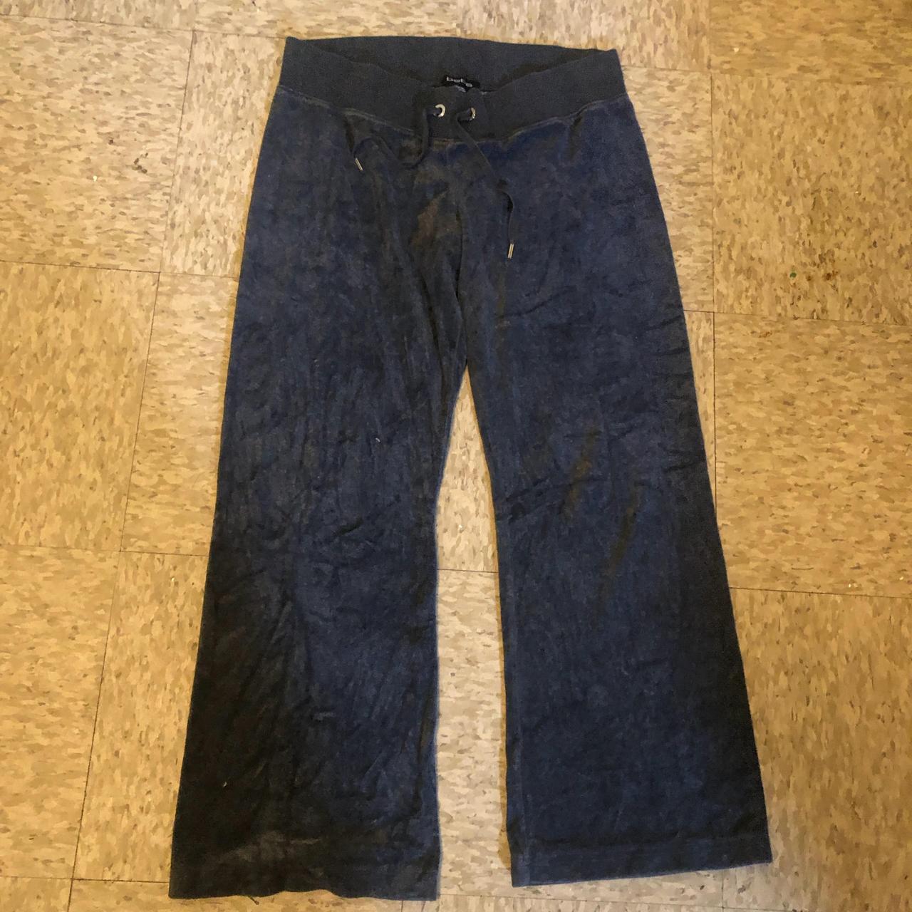 Navy blue Bebe velour sweatpants with rhinestone... | Depop