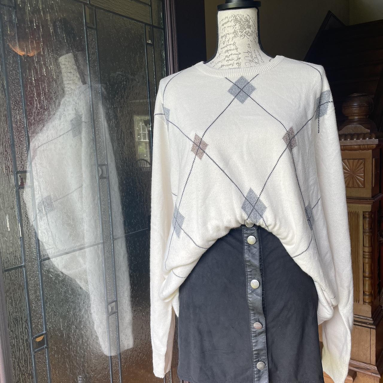 White sweater with triangle pattern! Fits size S-L.... - Depop